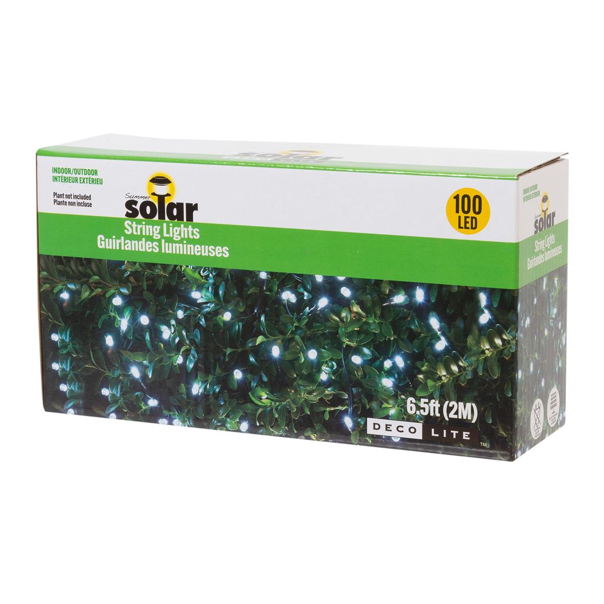 Solar 100 LED String Lights, Cool White, LED Distance 4", Total 6.56'
