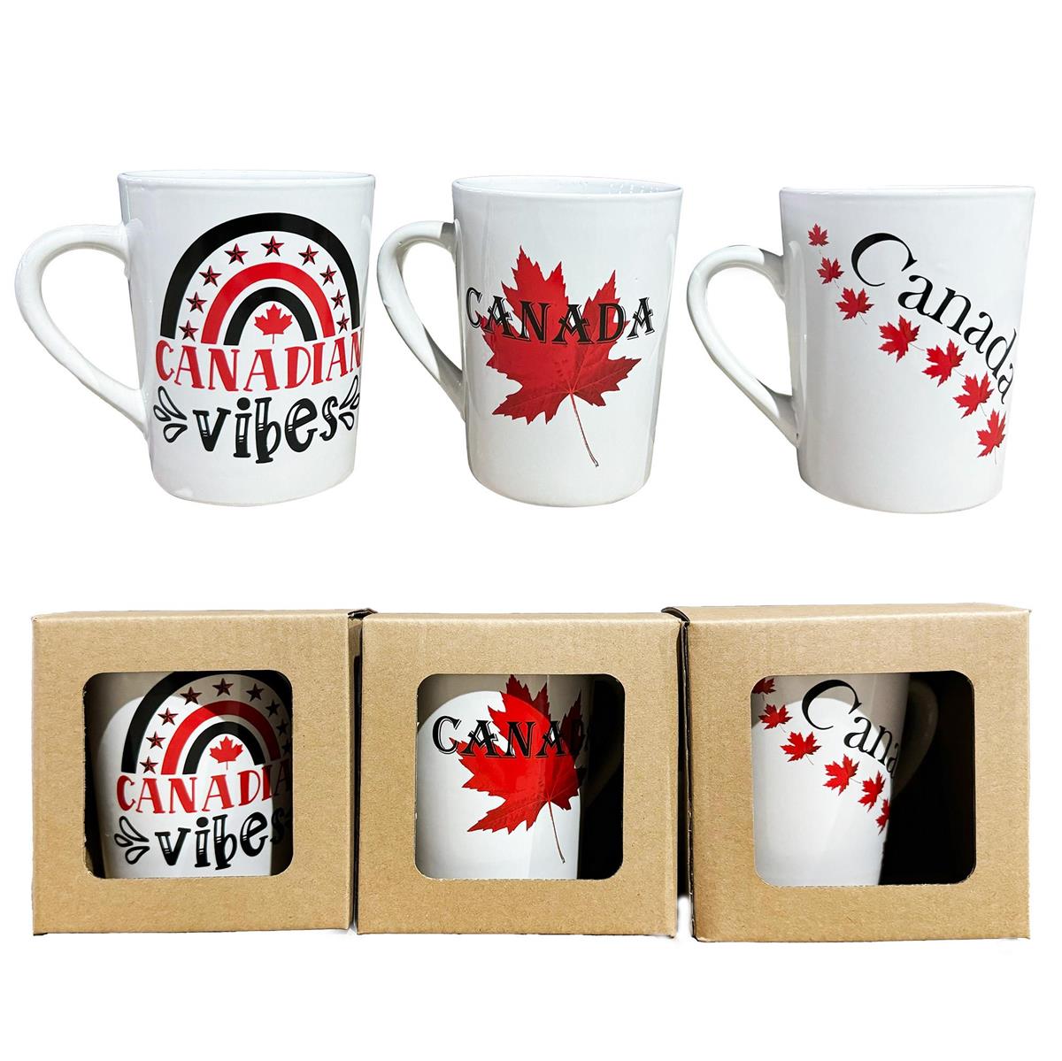 Canada 14oz. Ceramic Coffee Mug, 3asst. styles, kraft window box (H)