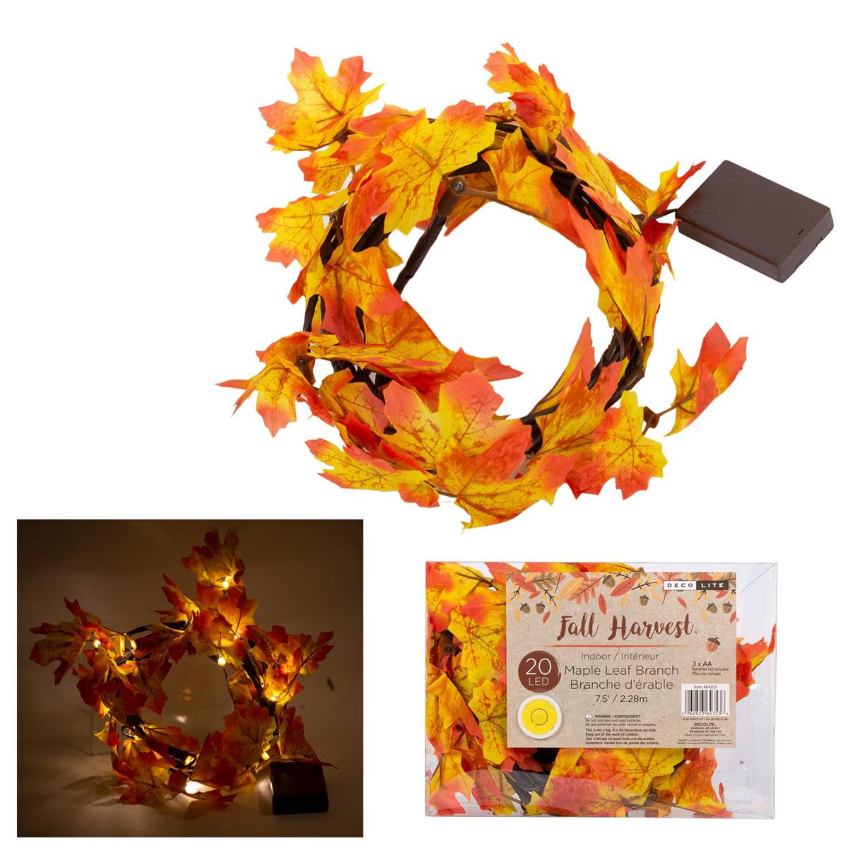 Harvest 20 LED Maple Leaf Branch Lights, 7.5', B/O, try me box