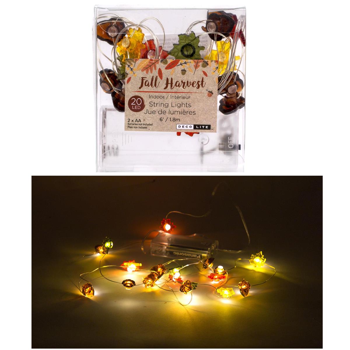 Harvest B/O 20LED Micro Copper Wire String Light w/Leaves+Acorns,6ft.