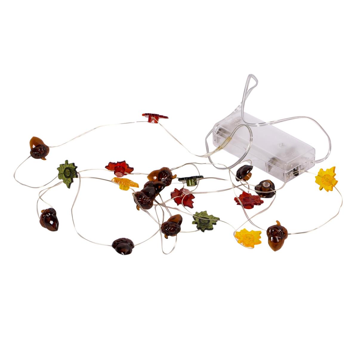 Harvest B/O 20LED Micro Copper Wire String Light w/Leaves+Acorns,6ft.