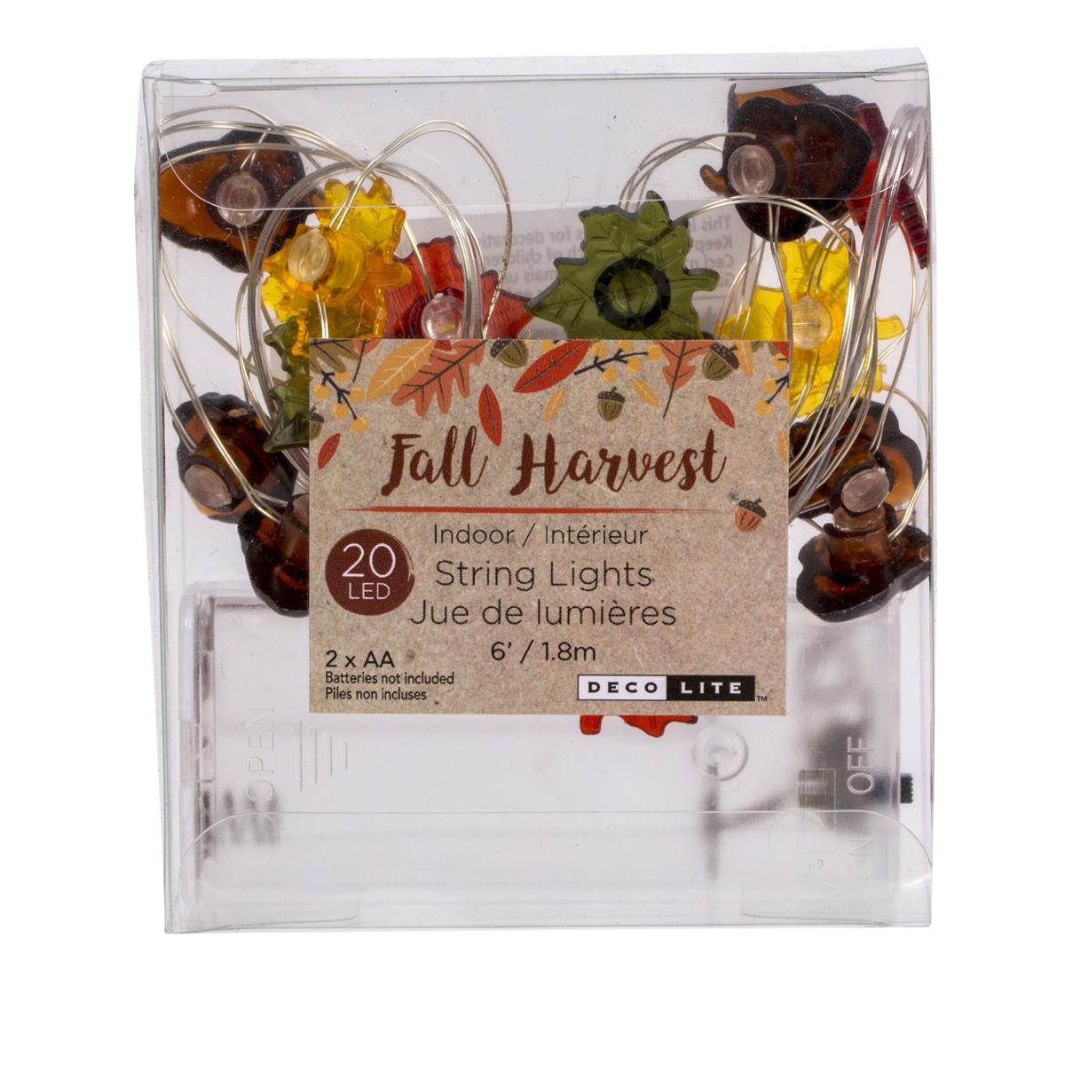 Harvest B/O 20LED Micro Copper Wire String Light w/Leaves+Acorns,6ft.