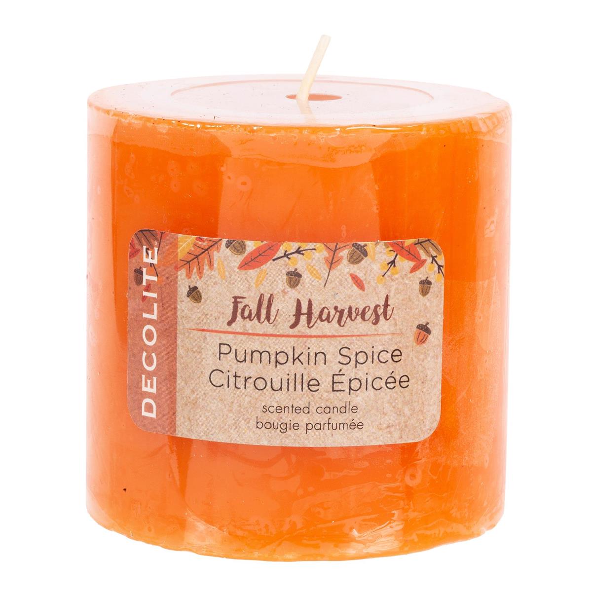 Harvest 3"x4" Pillar Candle- Pumpkin Spice Scent, col. label