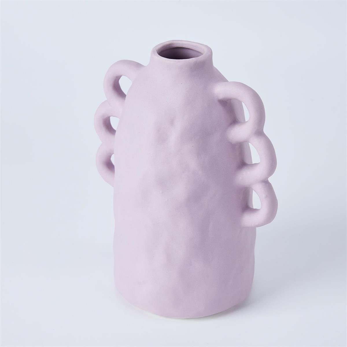 Ceramic Vase with Loops, Matte Lavender, 7.75" x 4.75" x 8.5"H