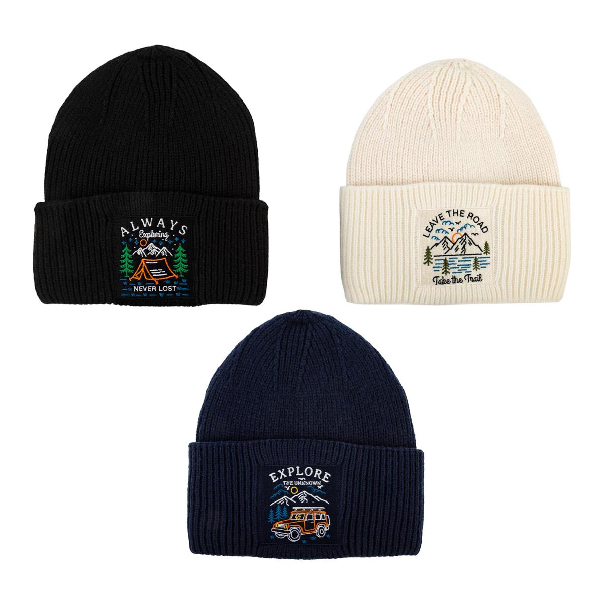True North Cuffed Beanie w/Embroidered Design, 3Asst, hangtag w/ j-hook