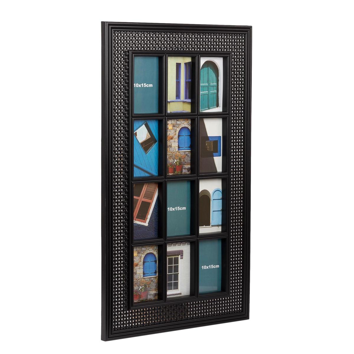 Rattan-Look Collage Frame 12(4x6"), Matte Black Plastic