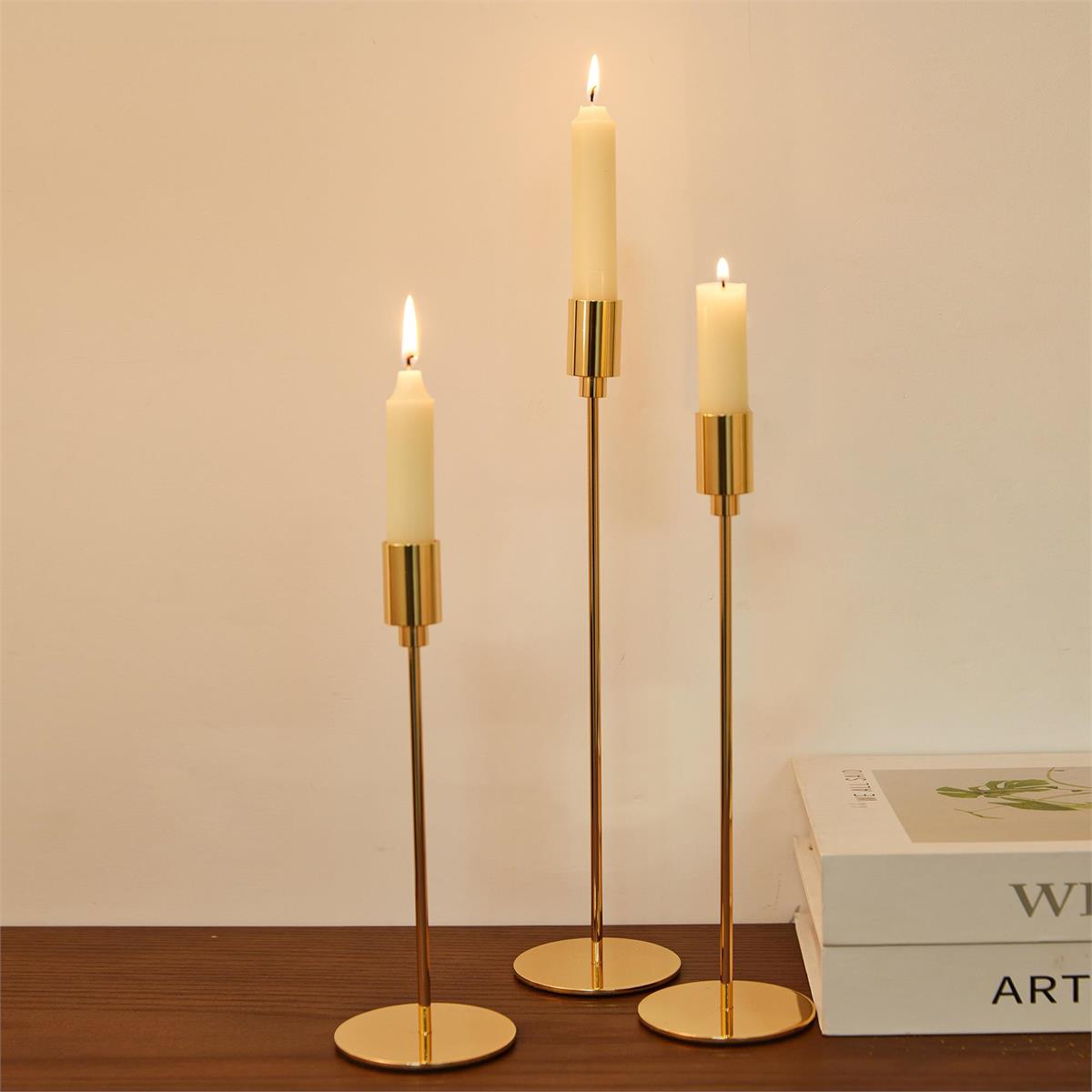 Metal Single Taper Candle Holder, Gold, 9"H
