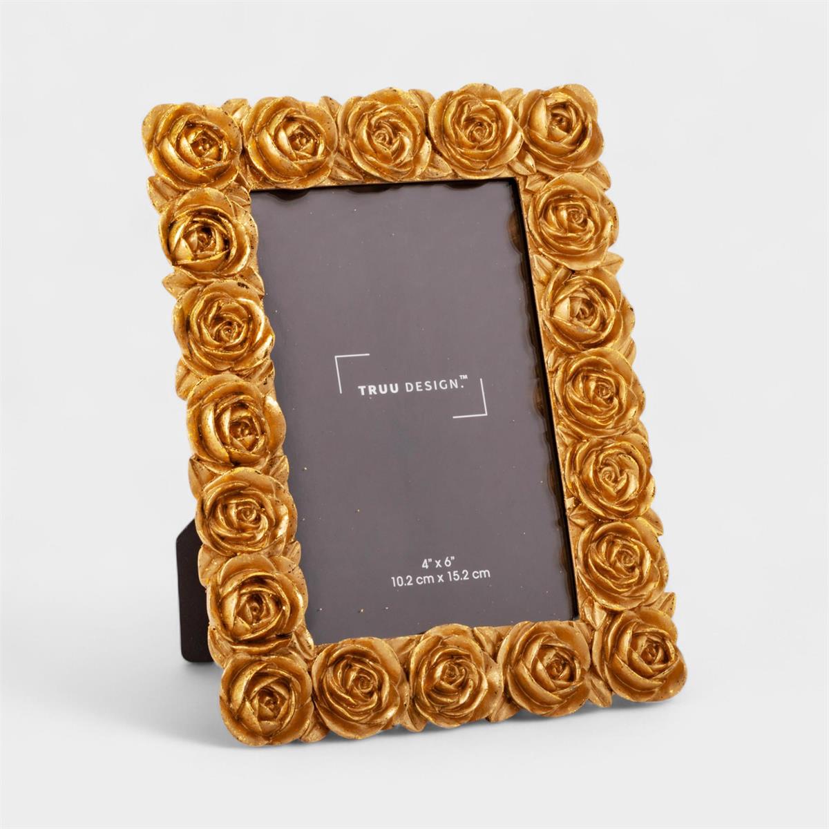 Gold Resin 3D Rose Photo Frame, 4x6", Bubble bag