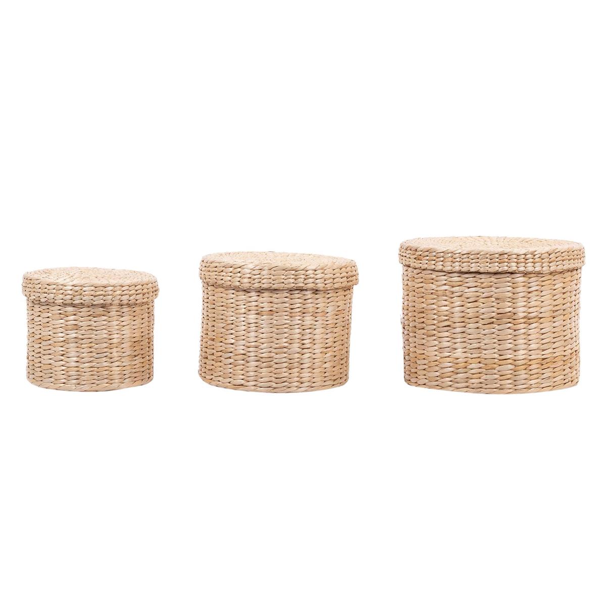 Set/3 Round Lidded Storage Baskets, L, M, S