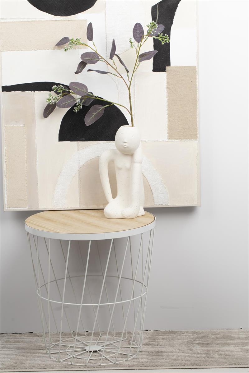 Wire Side Table, 15"D x 16"H, White, Metal/MDF, 38x38x40cm