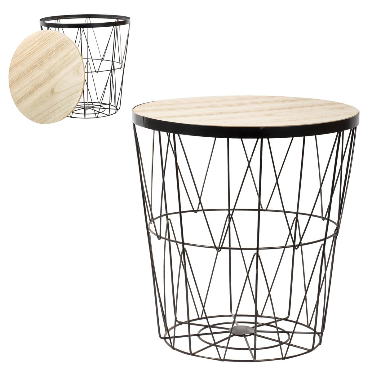 Wire Side Table, 15"D x 16"H, Black, Metal/MDF, 38x38x40cm