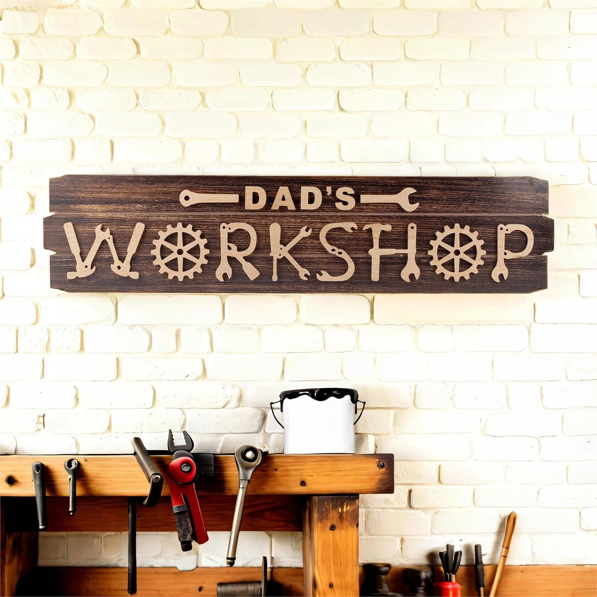 Dad's Workshop Wooden Sign, 9"x39.35", bubble
