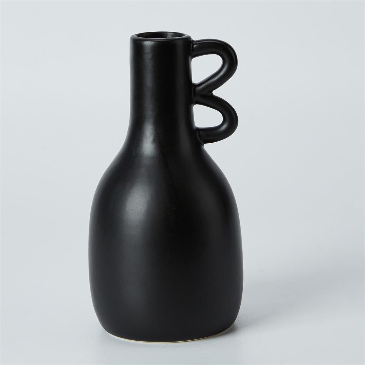 Ceramic Vase w Side Loops, 3.3"x3.3"x6.2", Black