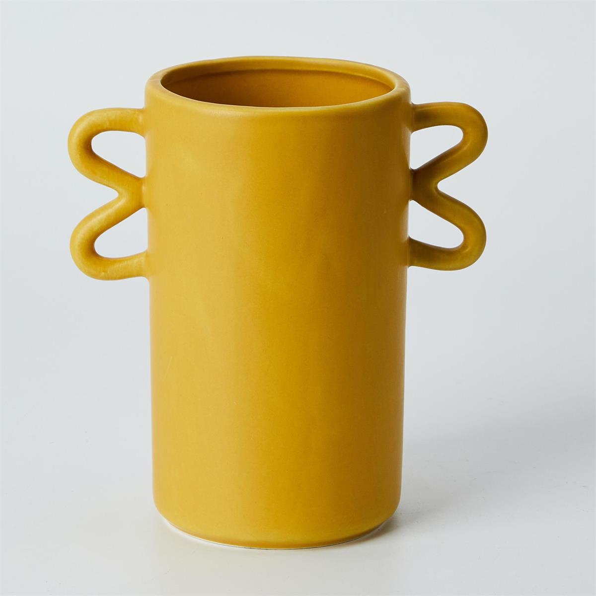 Cylinder Ceramic Vase w Loops, 5.6"x3.5"x6", Mustard