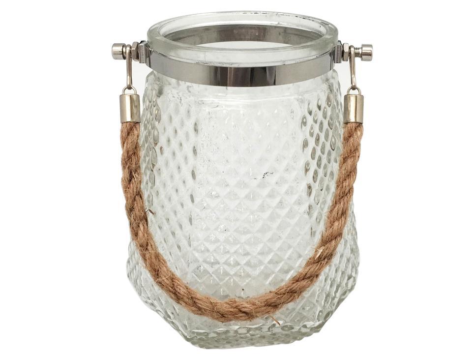 Glass Lantern w/Rope Hndl., Clear, 6x7"