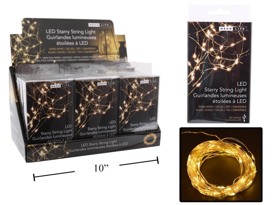 Deco L. 100LED Starry String Lights w/USB, Submersible, Warm/Bright Wht