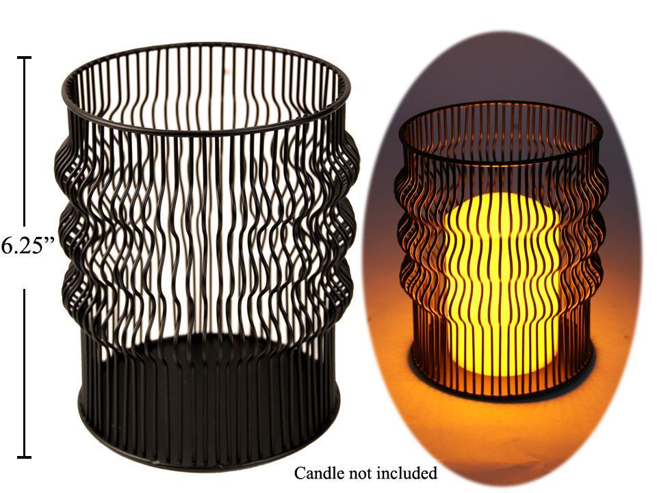 Kai Black Wire Candle Holder, Wide, 5.25x6.25"
