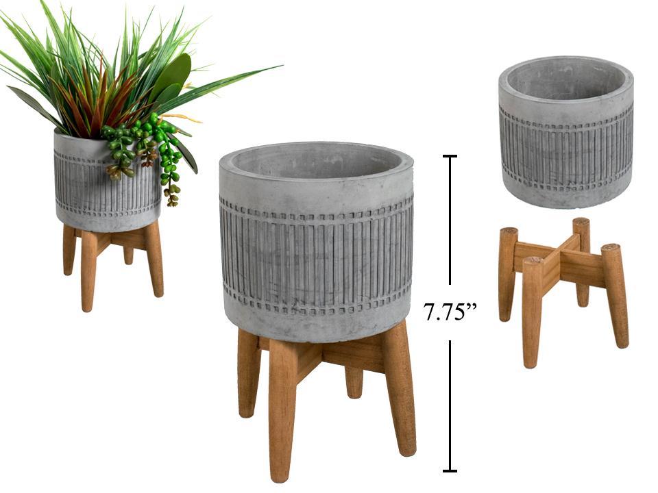 Concrete Planter w/Wood Stand 5x5x8", bbx