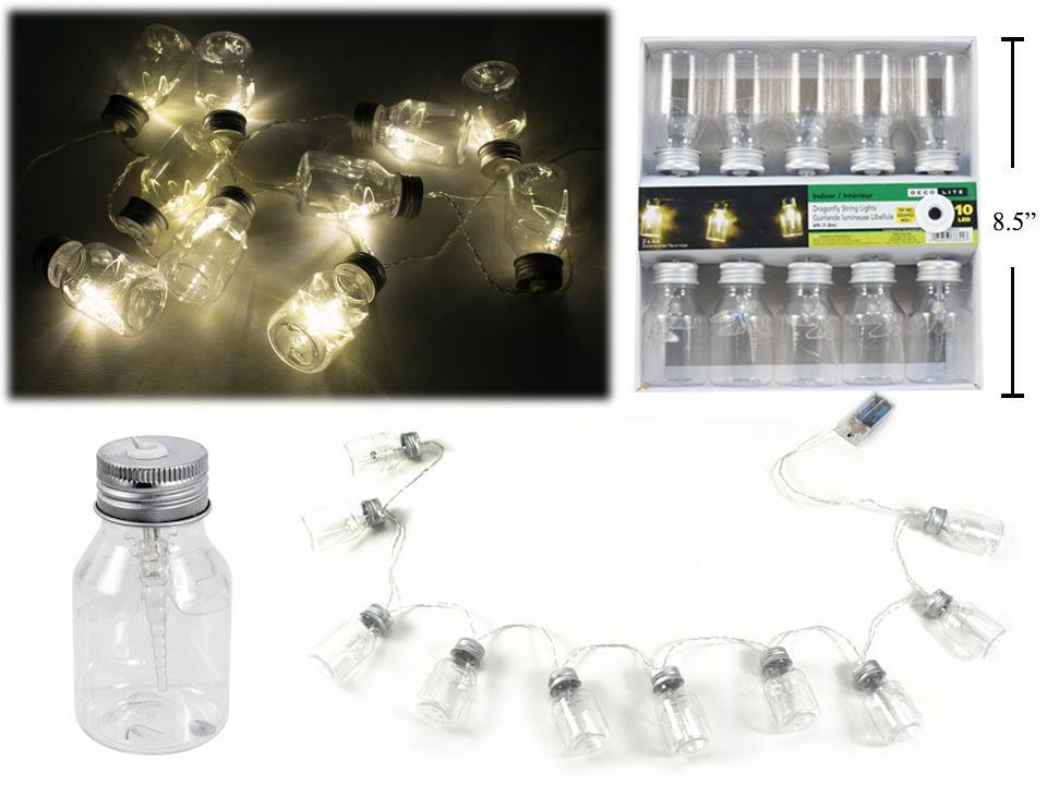 B/O 10 LED Clear Bottle w/Dragonfly String Lights, 6', Indoor, try me