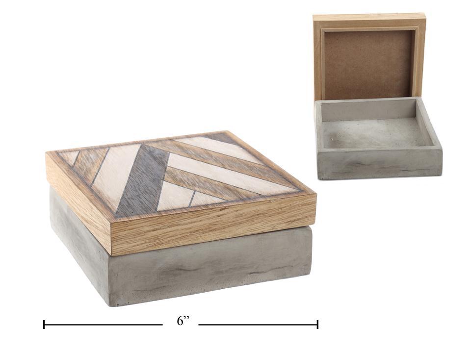 True North Trinket Box, Concrete/ Wood, Square, 6x6", shippable box