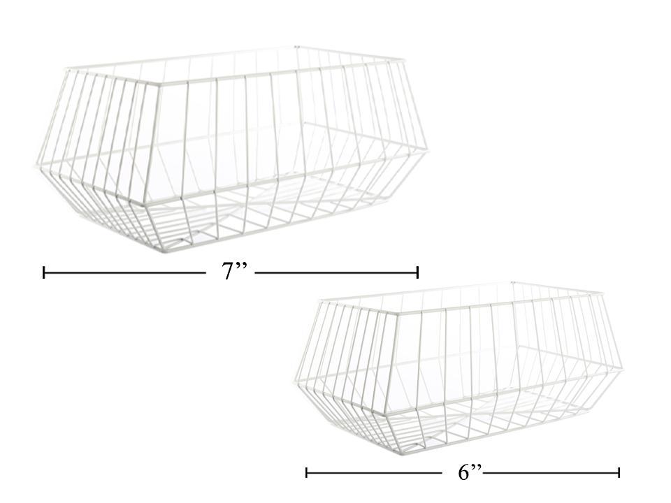 Trapezoid Wire Storage Basket,White Set/2, shippable box- S:12.6x6.7x6.