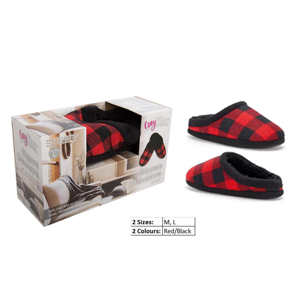 Cozywear, Adult Buffalo Plaid Slippers w/Sherpa Lining,2Sizes
