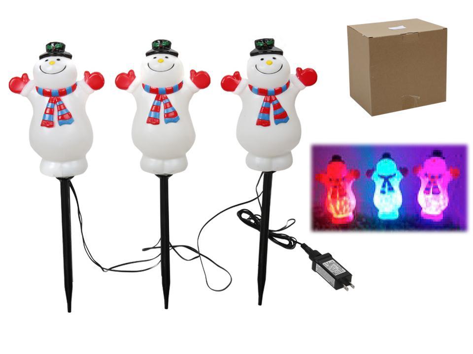 Deco L. 3pk 3 LED Snowman Stake Lights, cULus, Box