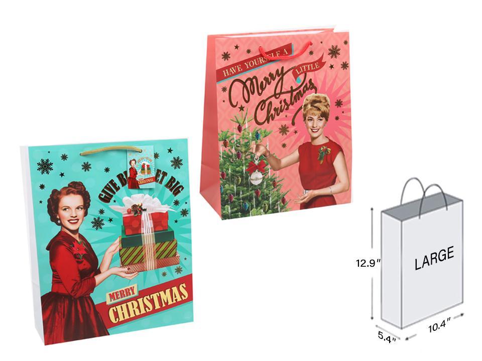 Paper T. Xmas Gift Bag, Large, 2/s, Matte/HS, Golden 50's, j-hook