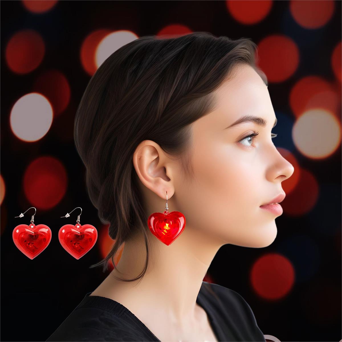 V'tines Flashing LED Heart Earrings , b/c, 24pcs/PDQ