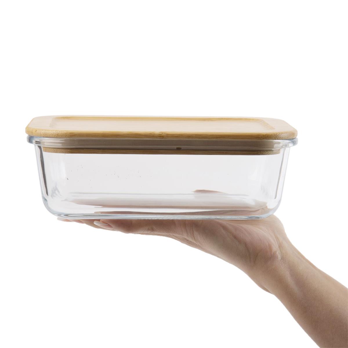 L. Gourmet 1040ml Glass Container w/ Bamboo Lid, Rectangle, UPC