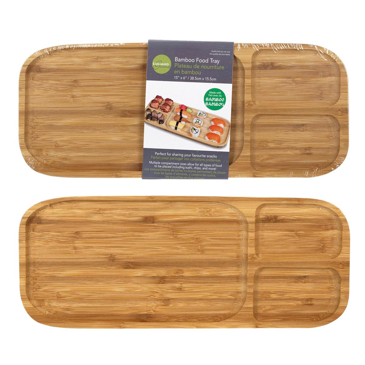 L.Gourmet Bamboo Food Tray, 15" x 6", shrink w/ col. sleeve