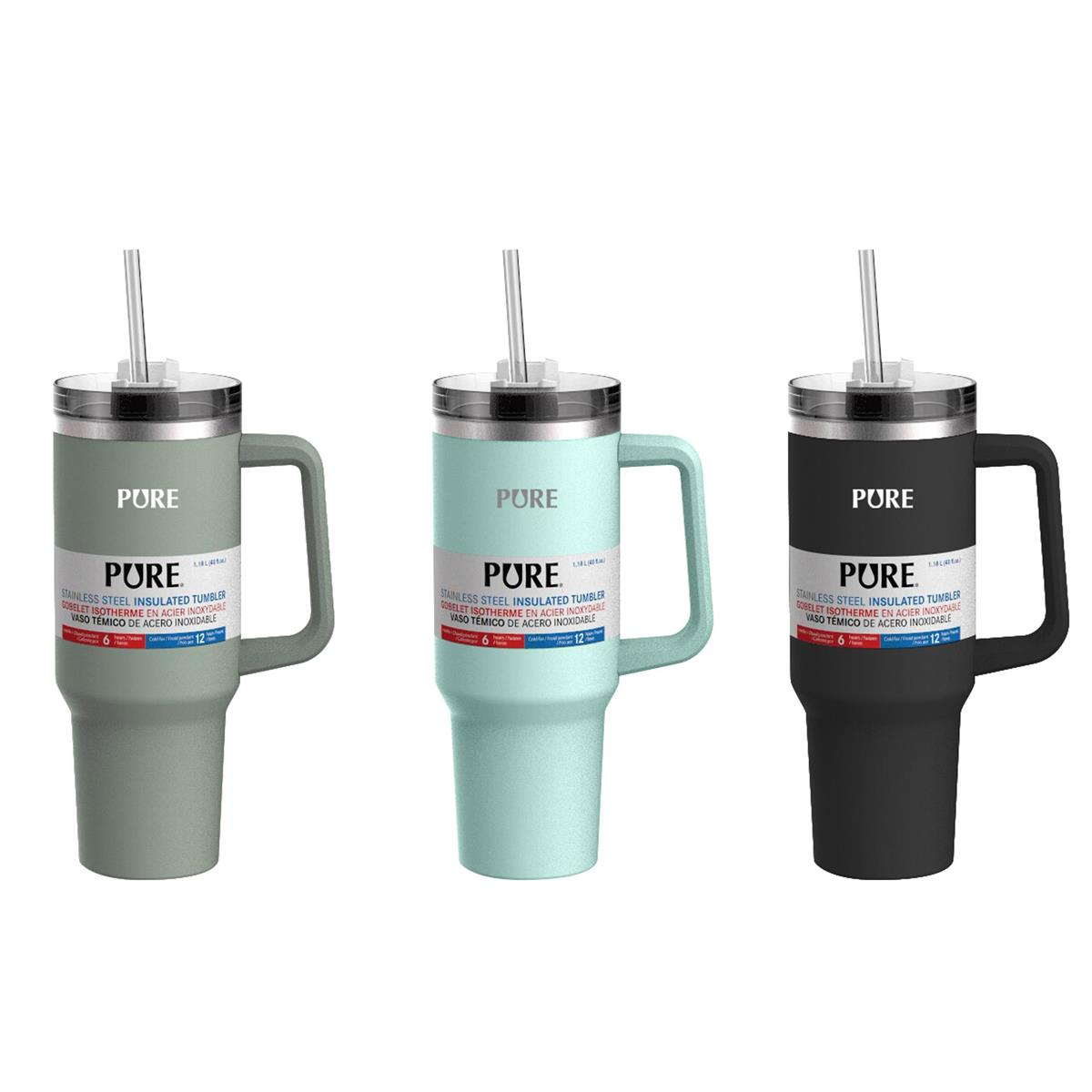 PURE 1.18L(40oz) Insulated Tumbler, Stainless Steel,3 col., col.wrapper