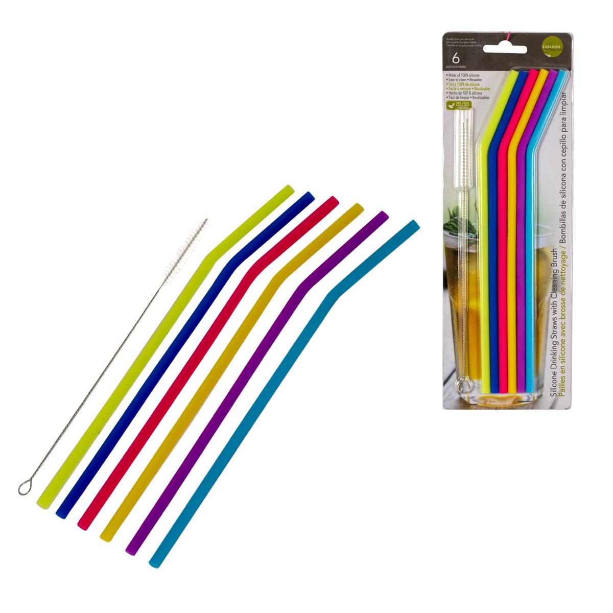 L.Gourmet 6-PC Silicone Drinking Straws w/Brush, Slide Card (CS)