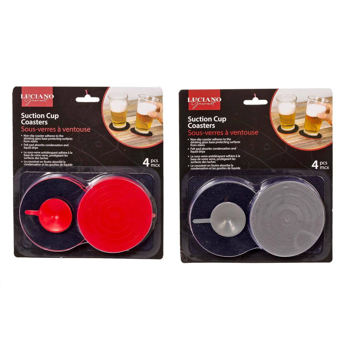 L.Gourmet 4-pc Suction Cup Coasters 3.75" Dia., 2 colours, b/c