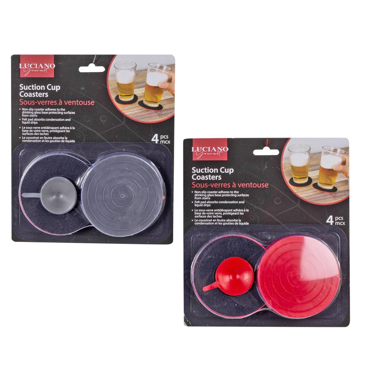 L.Gourmet 4-pc Suction Cup Coasters 3.75" Dia., 2 colours, b/c