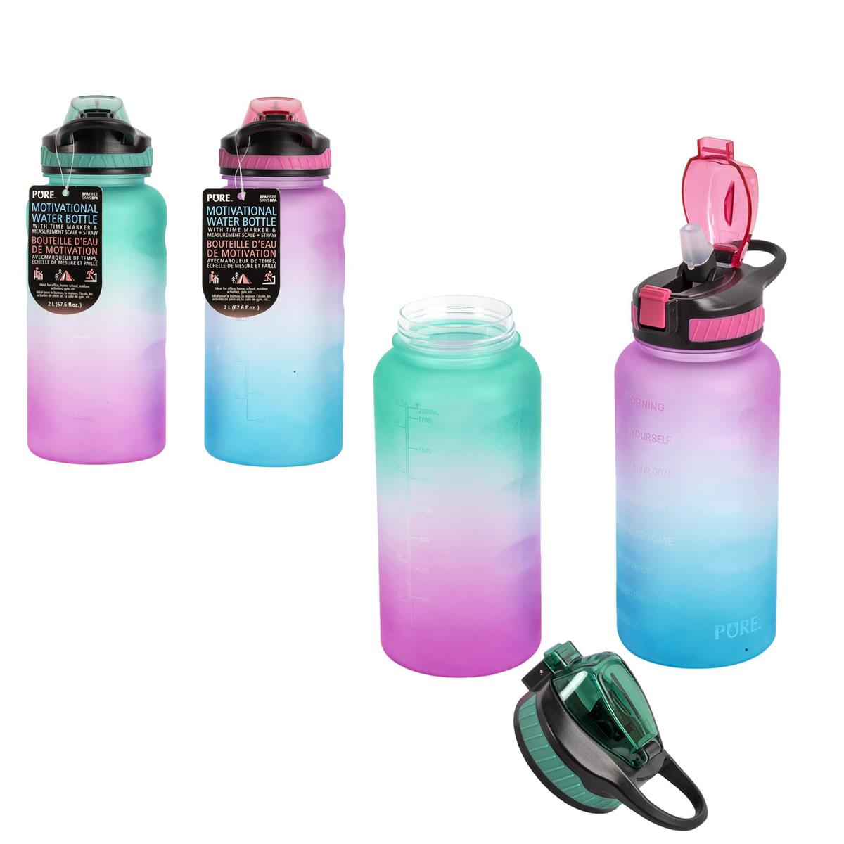 PURE 2L Motivational Water Bottle, Handle&Safety Lock,2C(ambient),tag