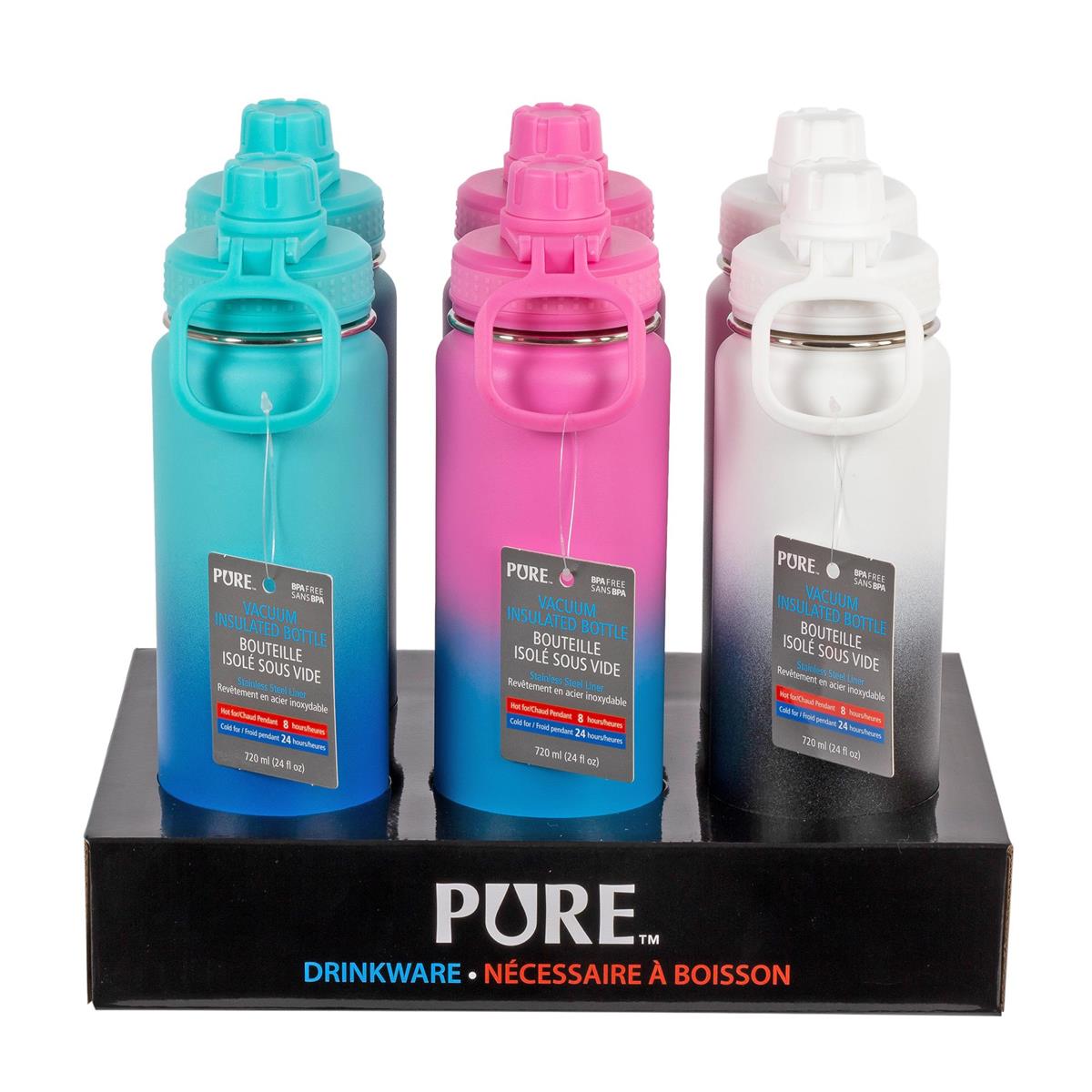 PURE 720ml Thermal SS Bottle w/ Spout Lid&Handle,3c(ambient),6/PDQ (#70916)