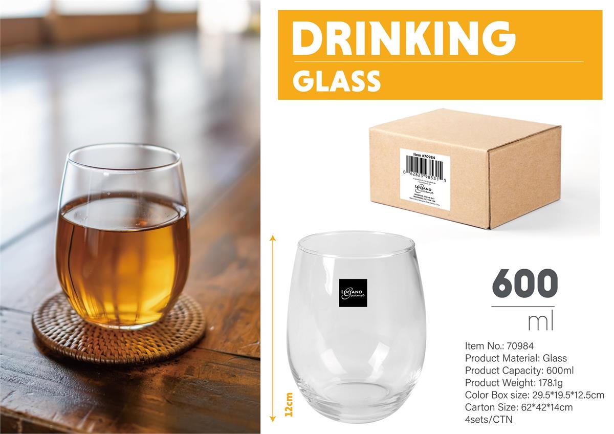 L.Gourmet 600ml Drinking Glass, label