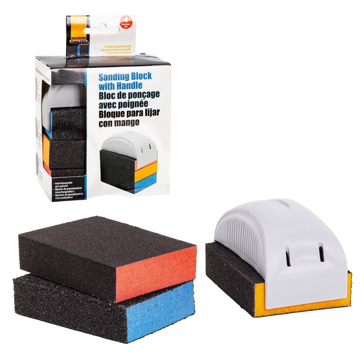 H.E. Paint Pro,Set/4 Hand Sanding Block Kit w/ Handle,Grit:60/120/180