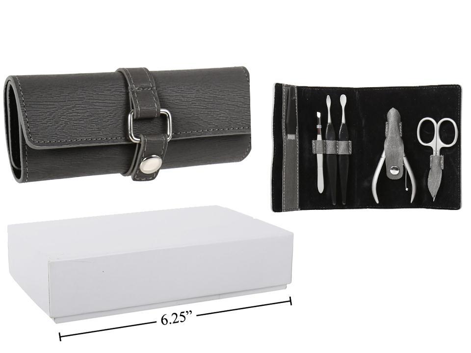 Bodico,6-pc SS Manicure set w/PU leather pouch, white box
