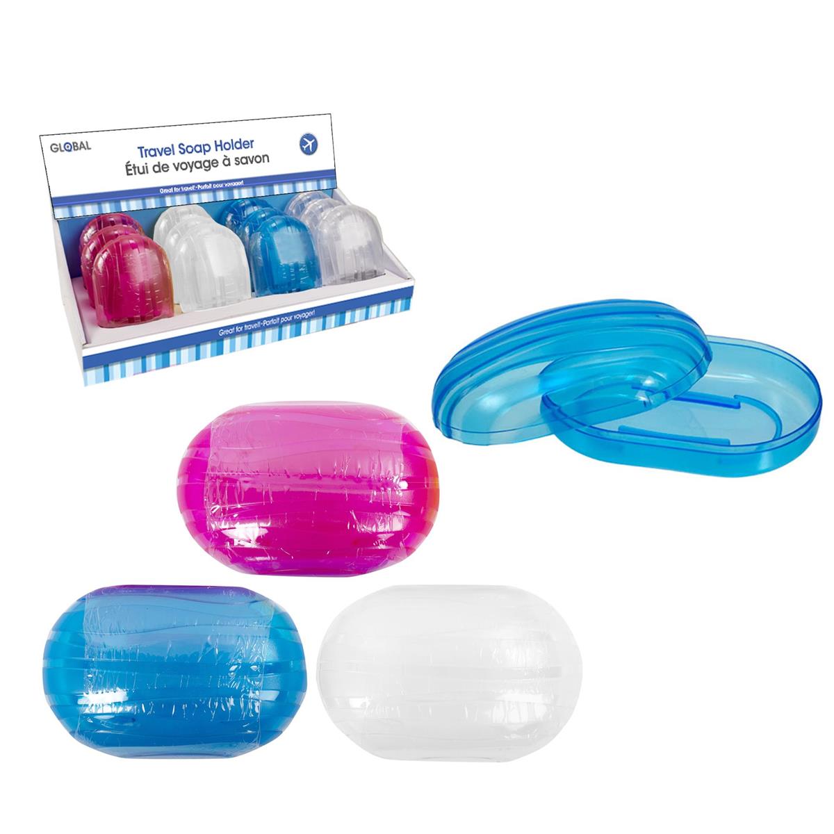 Global, Travel Soap Case, 3 col: clear, blue, red, 12/pdq