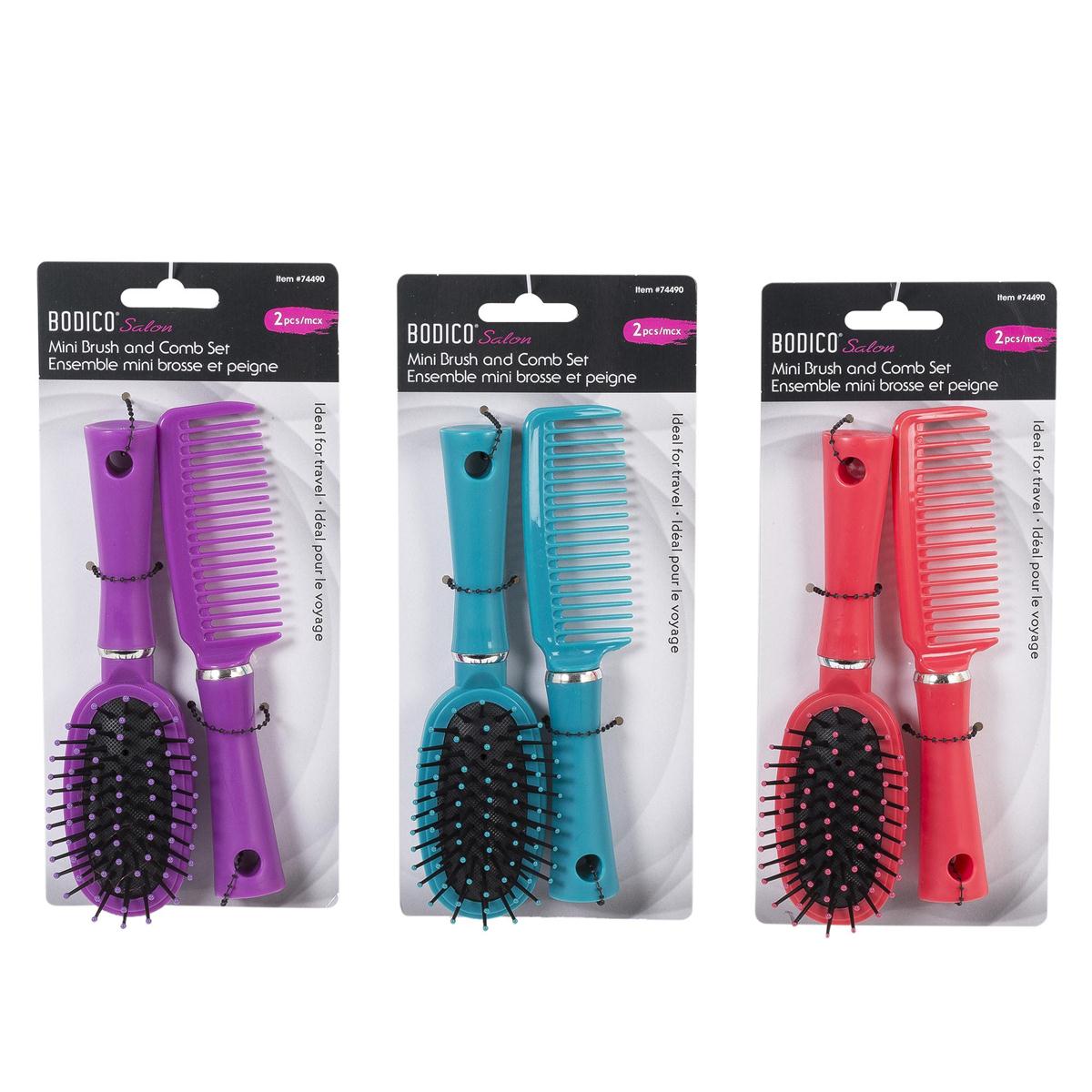 Bodico, 2pcs Hair Brush & Comb Set 3 col, Tie on card