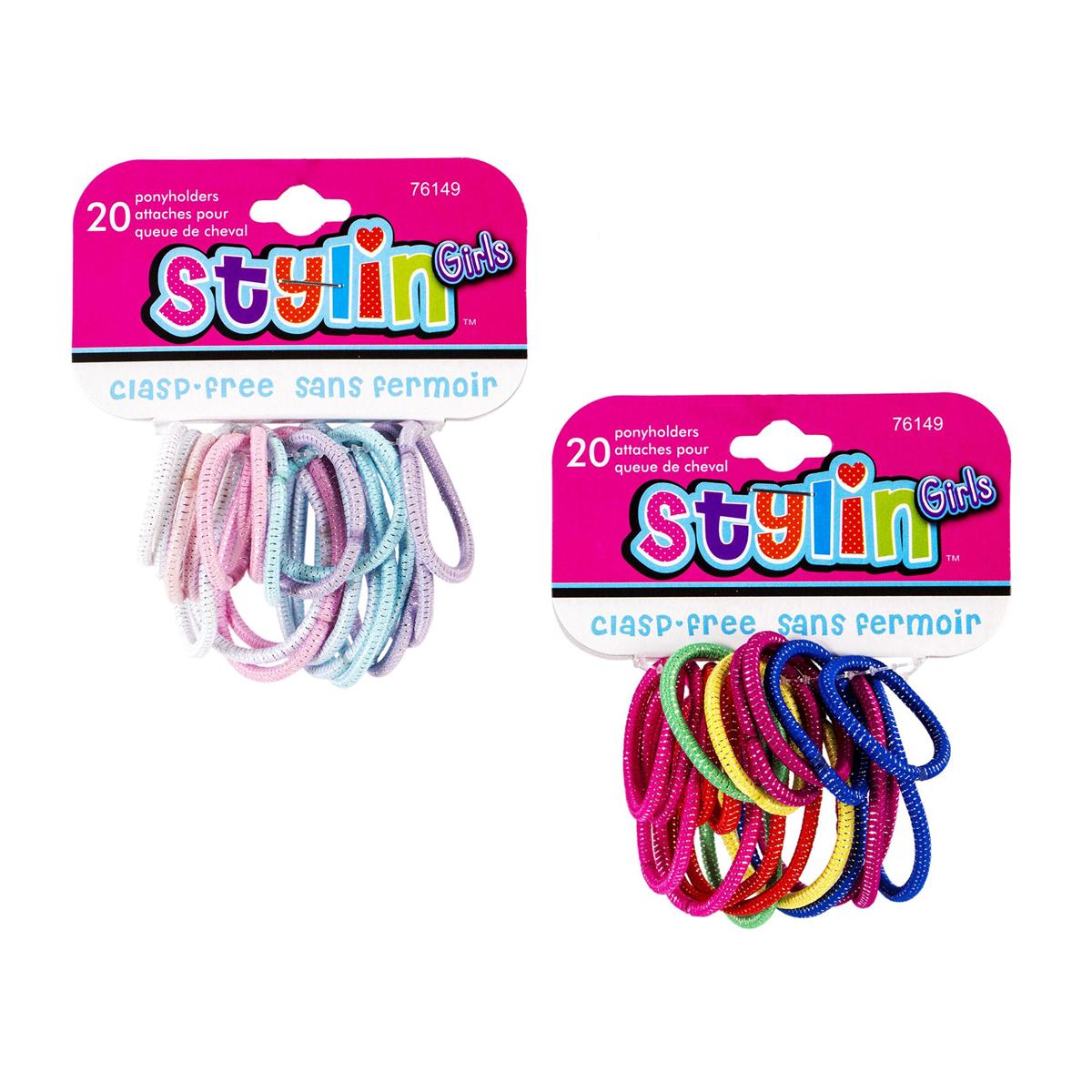 Kids 20-pc Ponyholders w/Mylar, Clasp Free, 2 styles