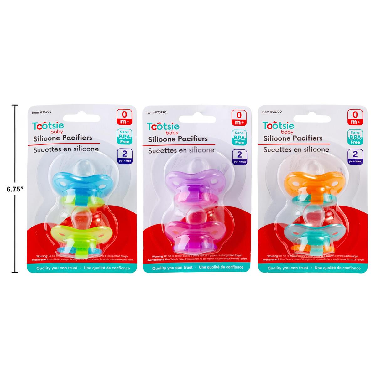 Tootsie Baby,2-pk Baby Silicone Pacifiers,2/C/2age (0m&6 m),b/c, 3-asst ...