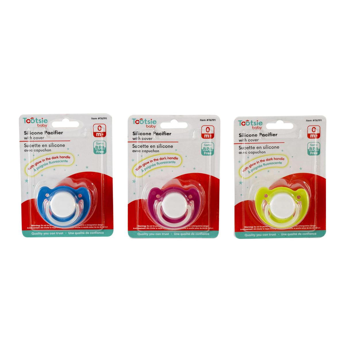Tootsie Baby,1-pk Baby Silicone Pacifiers with cover,b/c,3 colours