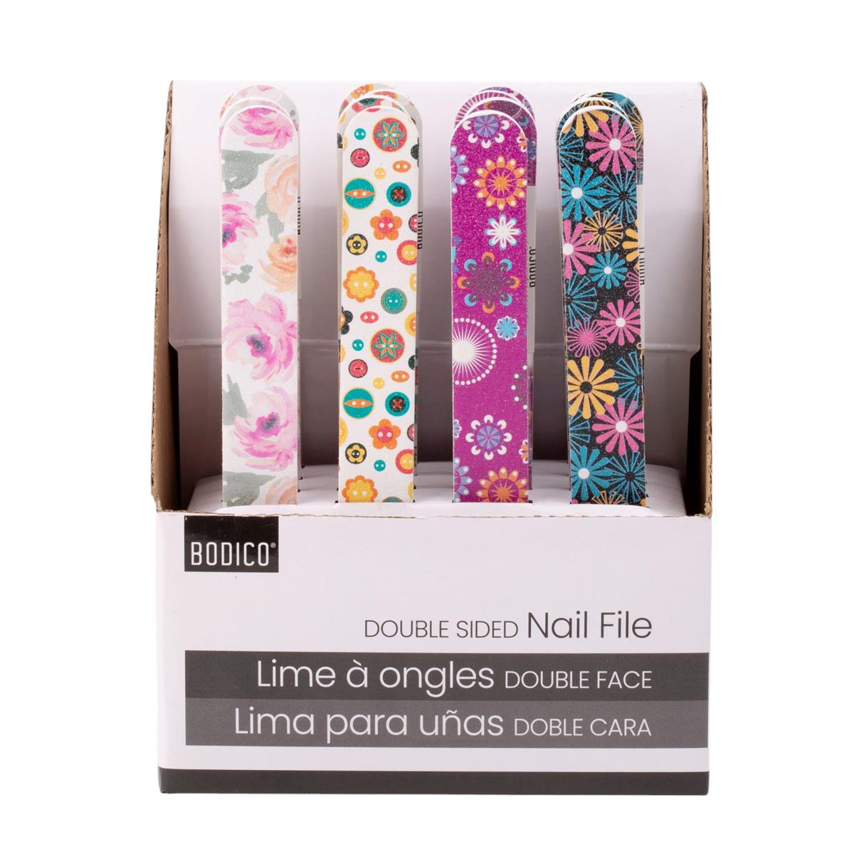 Bodico, Nail Files 18cm,4-asst,16/PDQ,shrink w label,