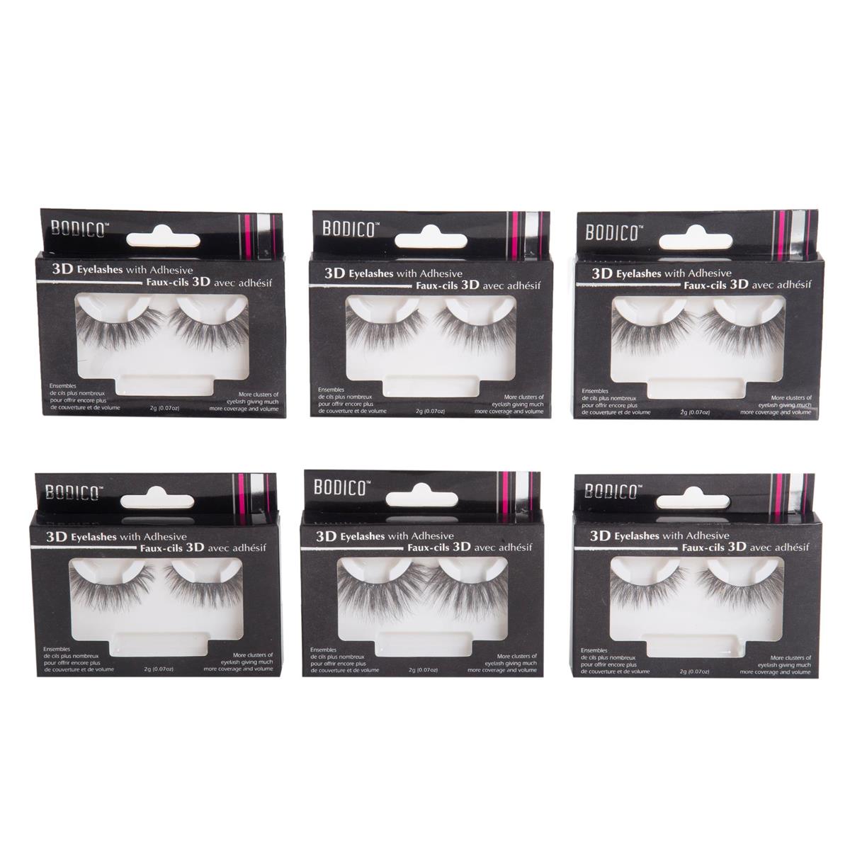 Bodico, Bold Eyelashes with adhesive, 6-asst, col box,