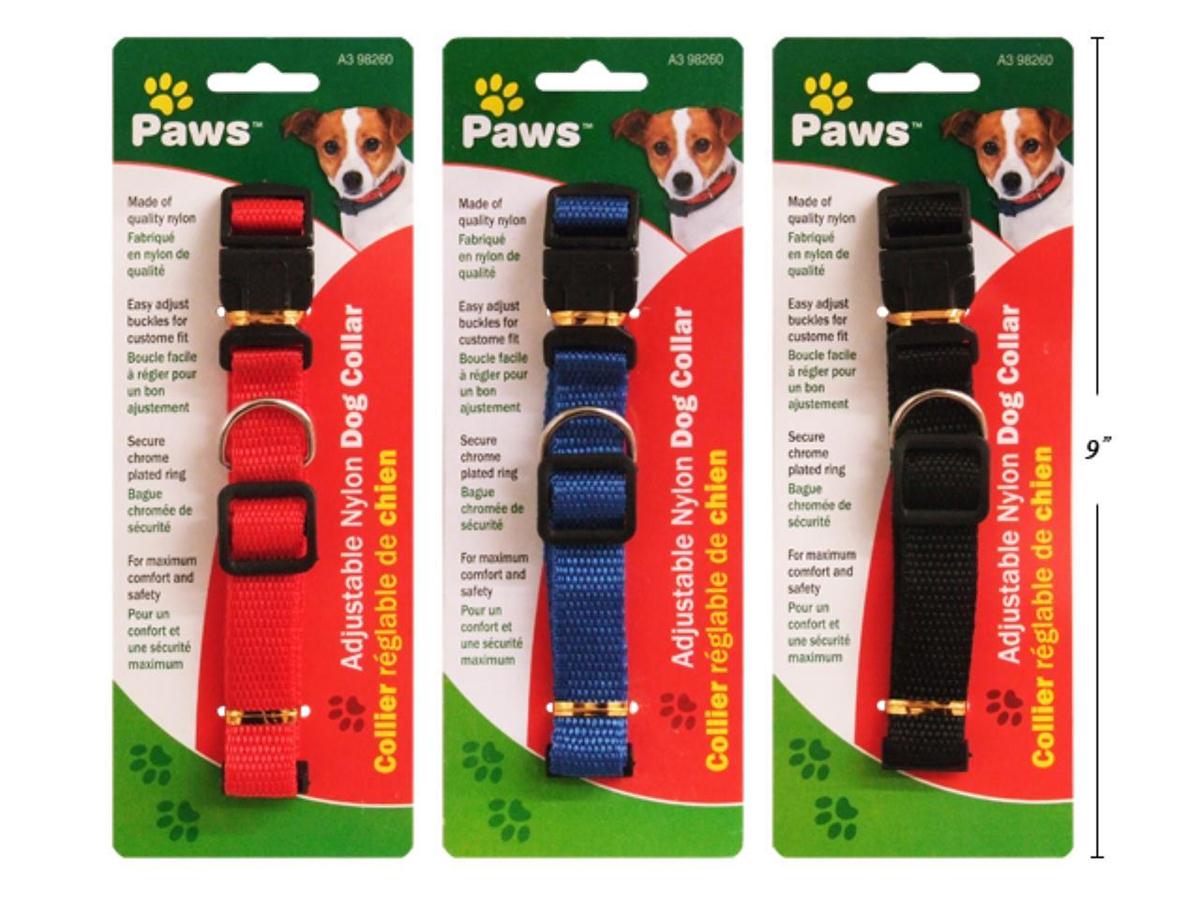 PAWS Adjustable Nylon Dog Collar, 3 col. (A398260)