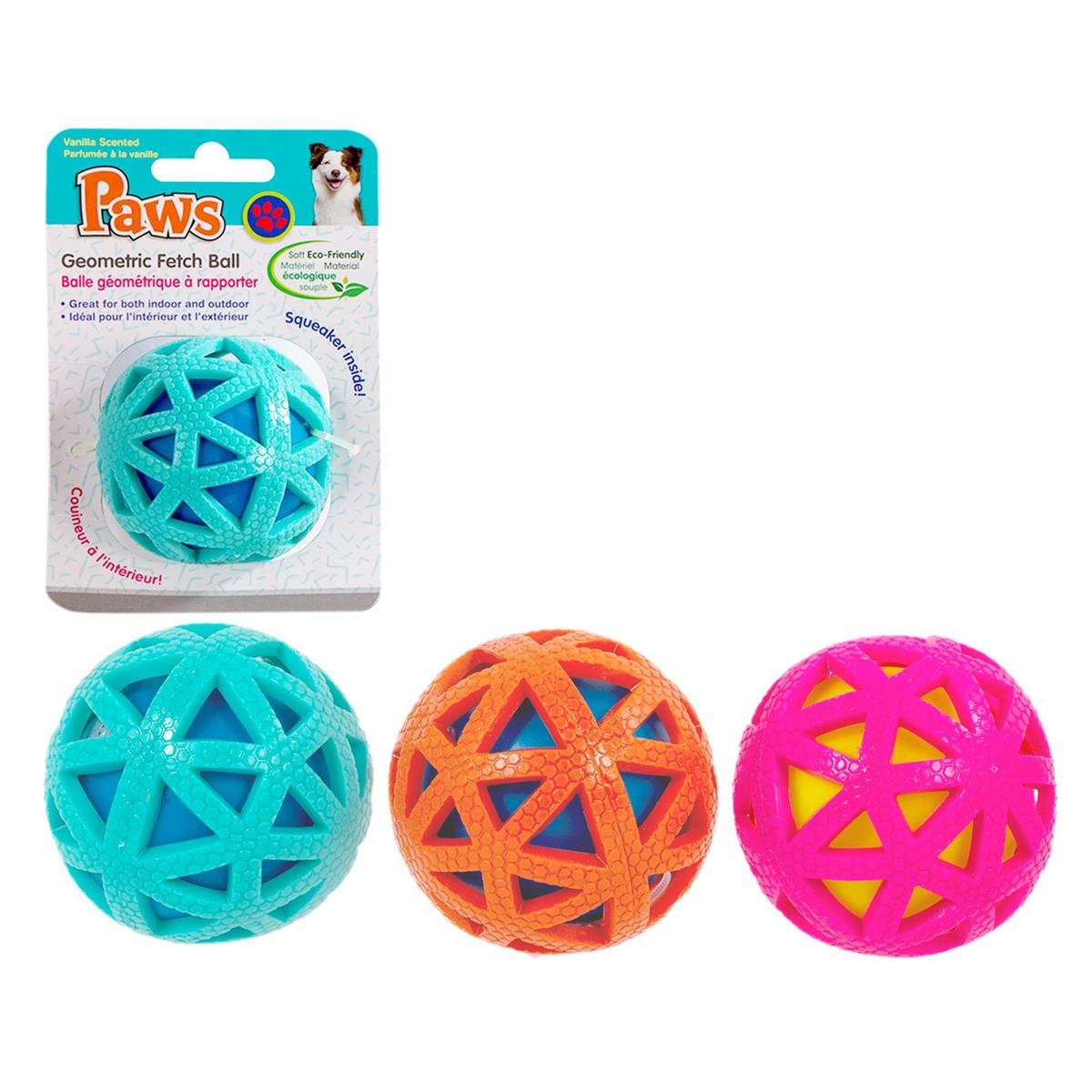 PAWS Geometric Fetch Ball, 3 Colour 2.75", TOC