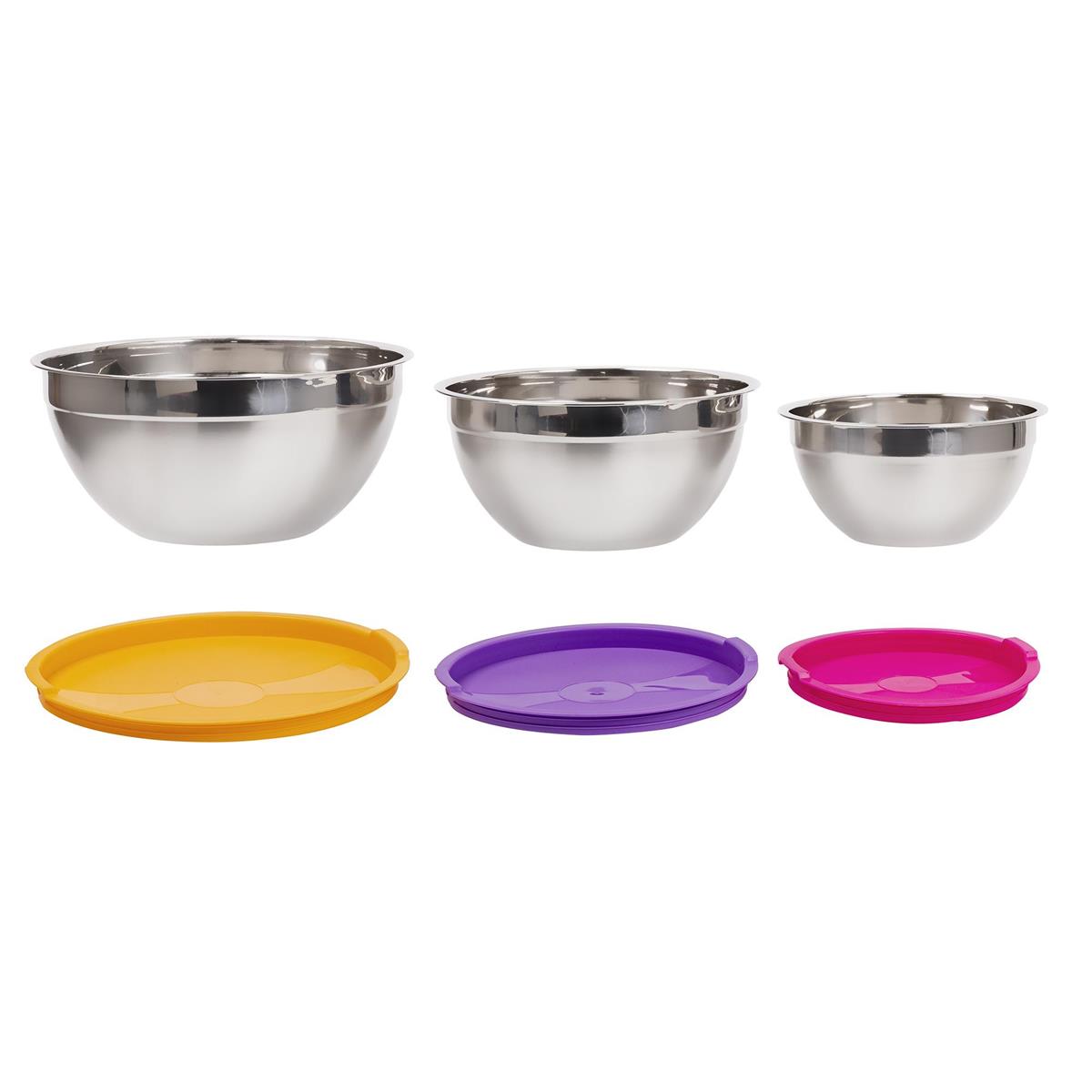 Luciano 3-pc SS Bowl Set w/ Colored Lid, 1.5Q/2.6Q/4.3Q, wrap card